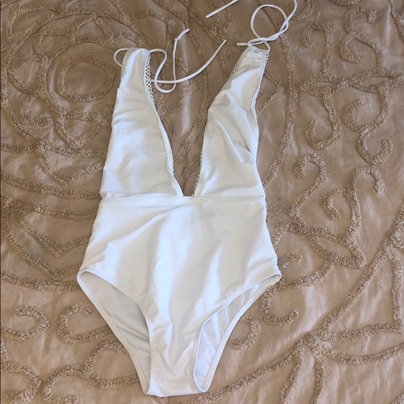 Swim | Deep V White One Piece | Poshmark
